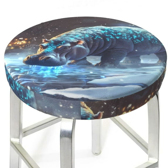 Bar Stool Covers - Ice blue polka dot snow hippo Stretch Round Seat ...