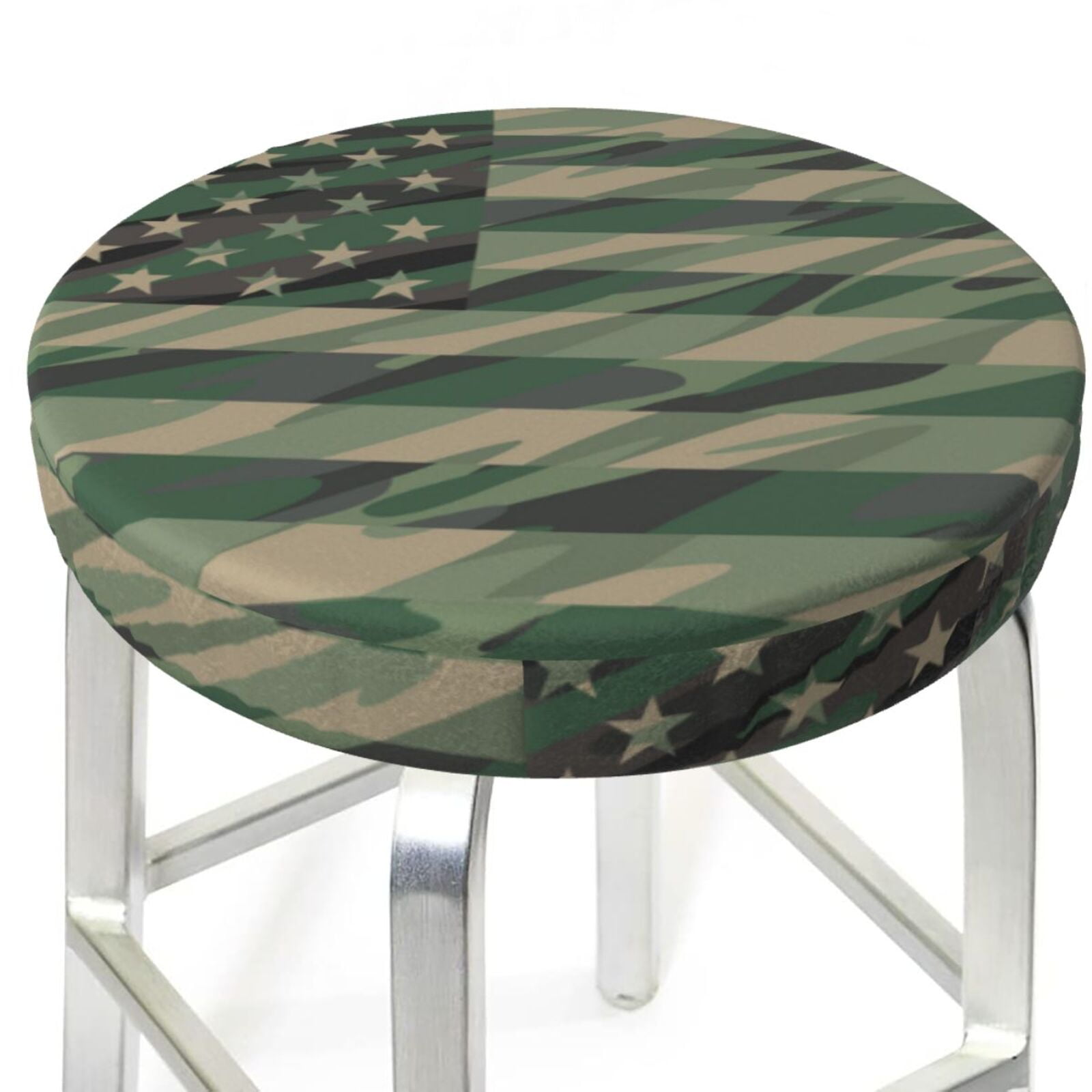 Bar Stool Covers - Jungle Green Camo USA Flag Stretch Round Seat Covers ...