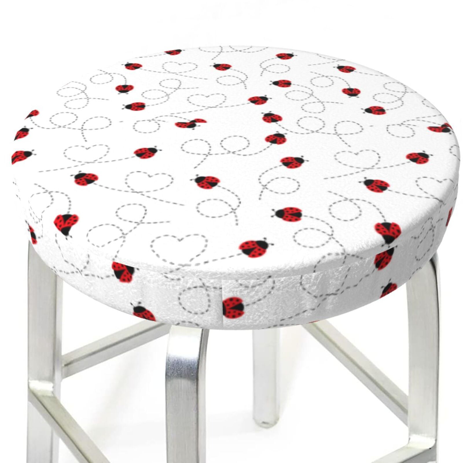 Bar Stool Covers - Ladybugs And Flowers Stretch Round Seat Covers with ...