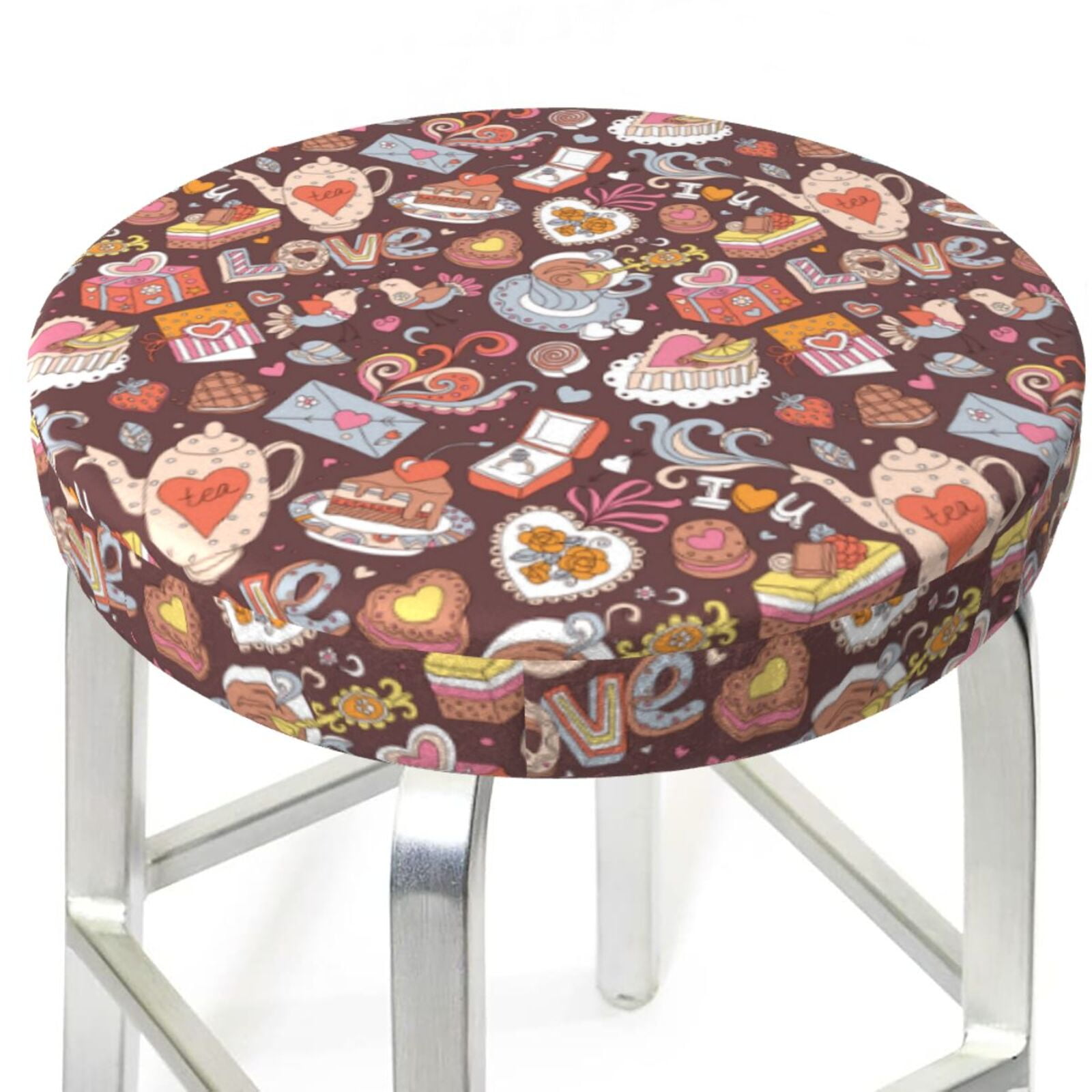 Bar Stool Covers - Love Heart Stretch Round Seat Covers with Elastic ...