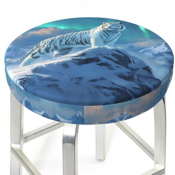 Bar Stool Covers - Majestic White Tiger Snow Peak Stretch Round Seat ...