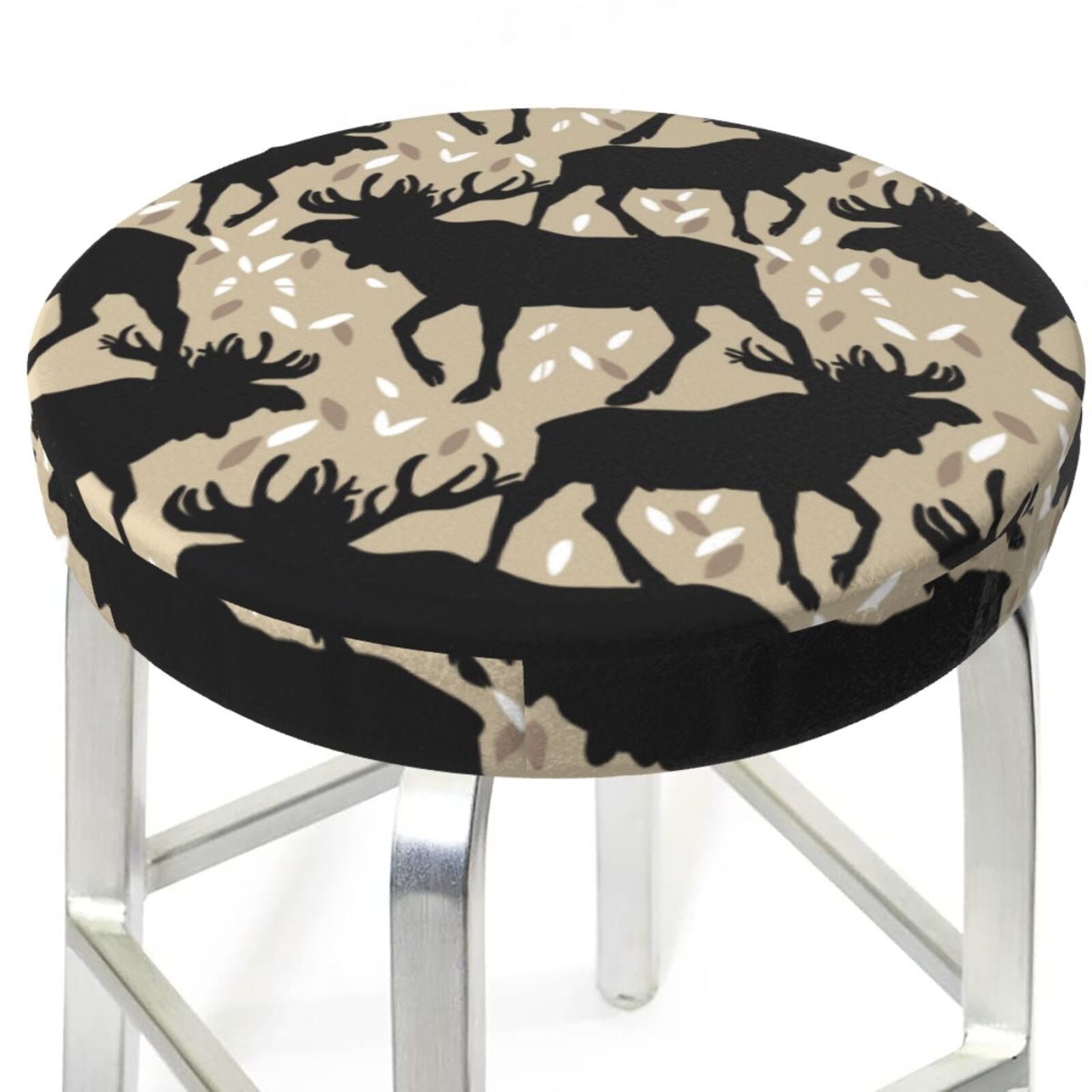 Bar Stool Covers - Moose antlers elk vintage Stretch Round Seat Covers ...