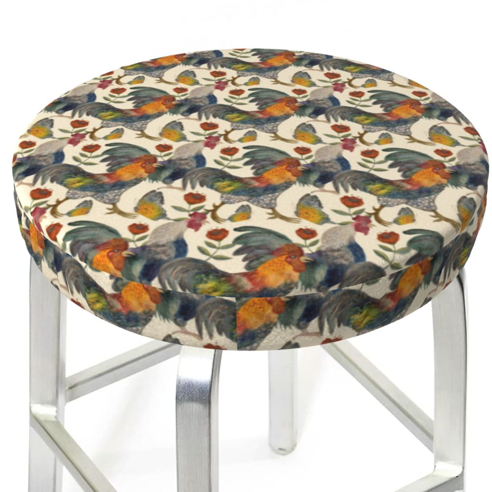 Bar Stool Covers, Multi-Colored Roosters Non-Slip Bar Stool Seat Covers ...