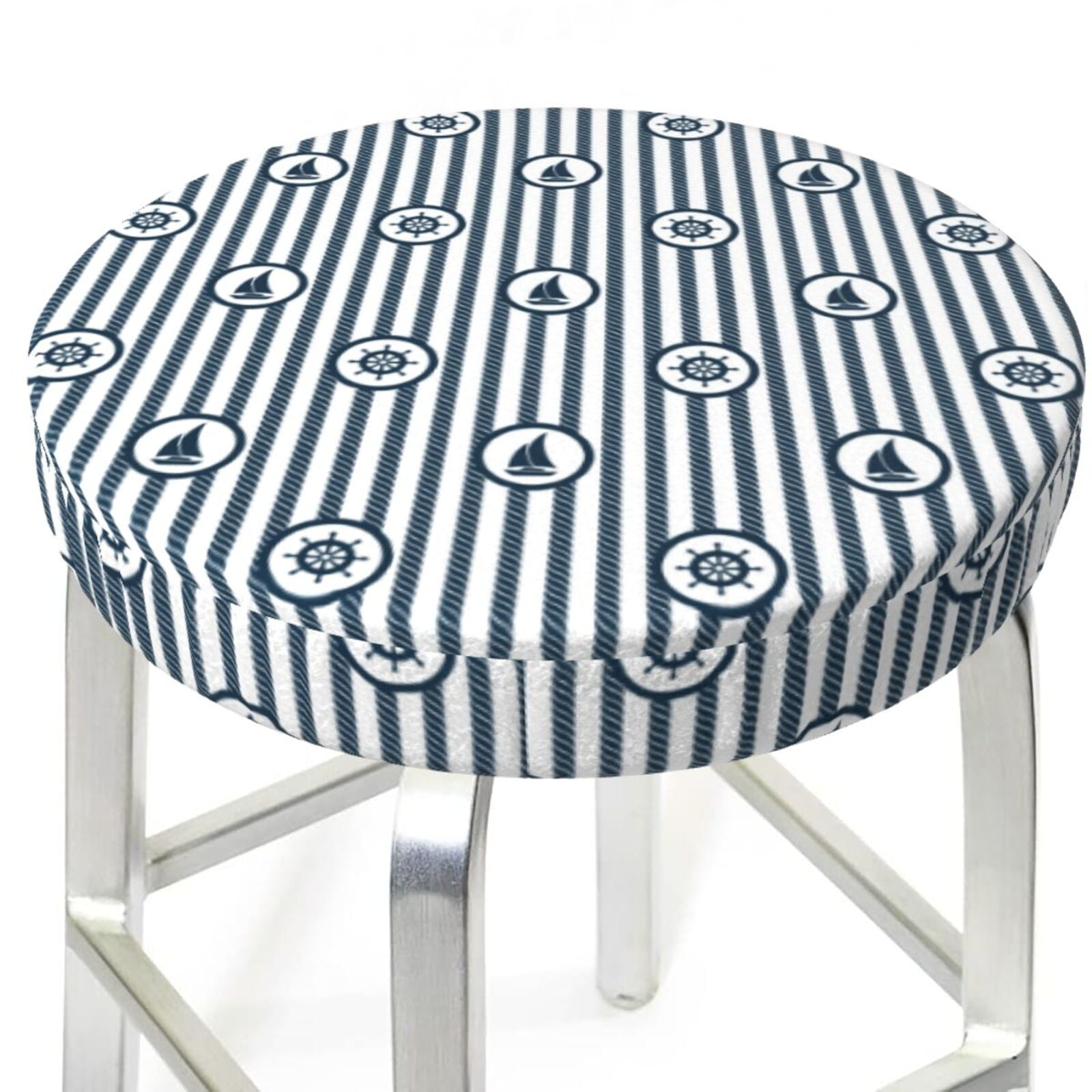 Bar Stool Covers - Nautical1 Stretch Round Seat Covers with Elastic ...