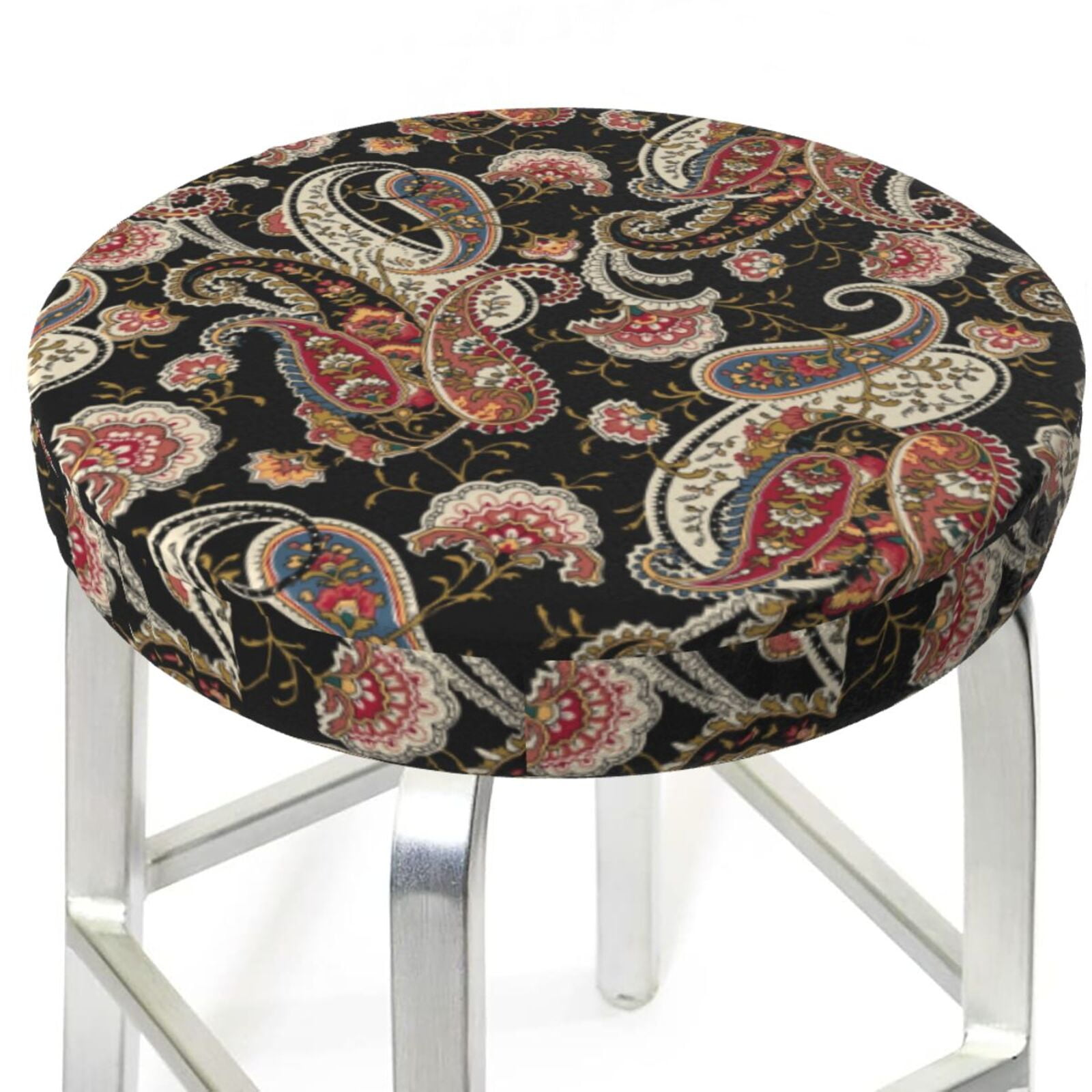 Bar Stool Covers - Paisley6 Stretch Round Seat Covers with Elastic ...