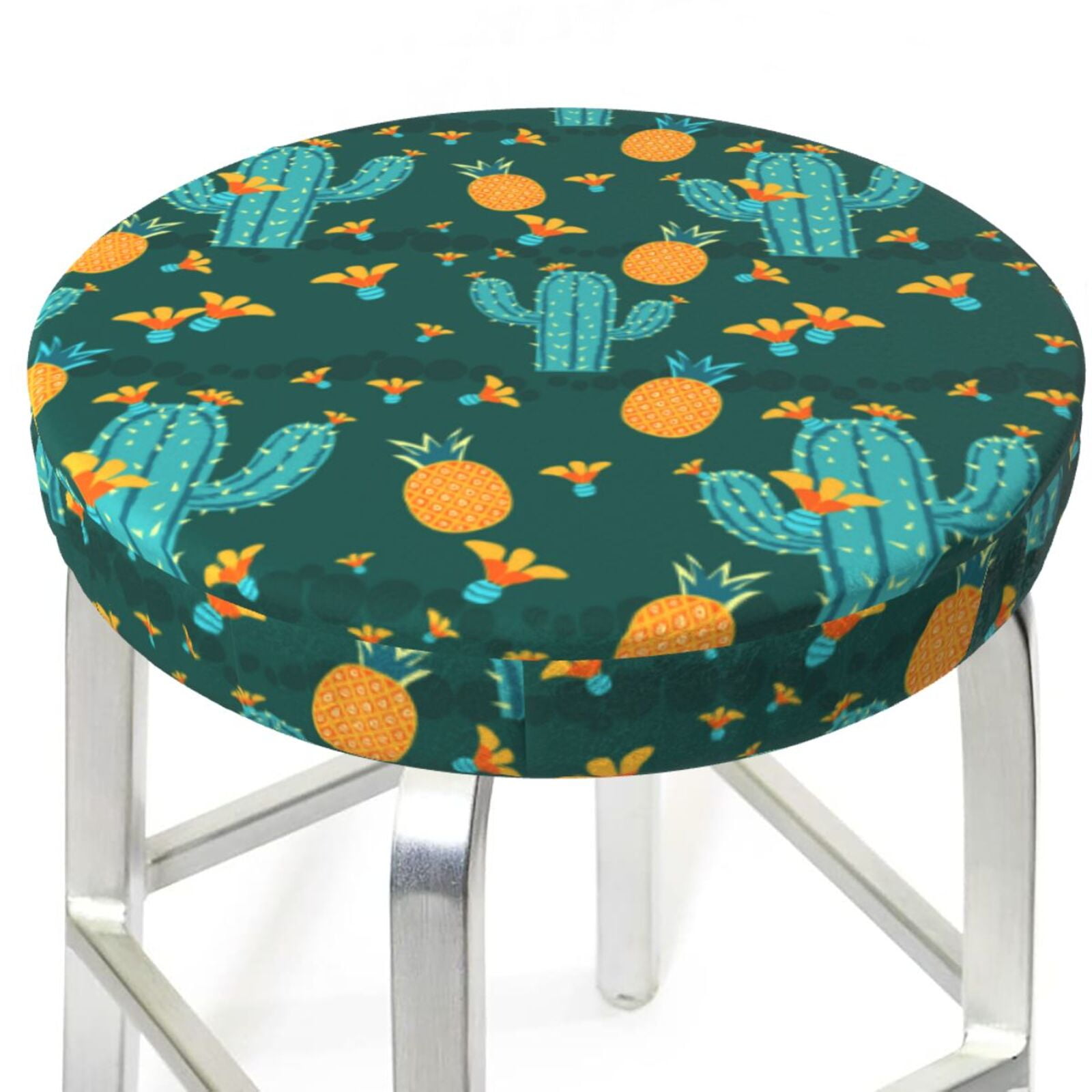 Bar Stool Covers - Pineapple AndCactus Stretch Round Seat Covers with ...