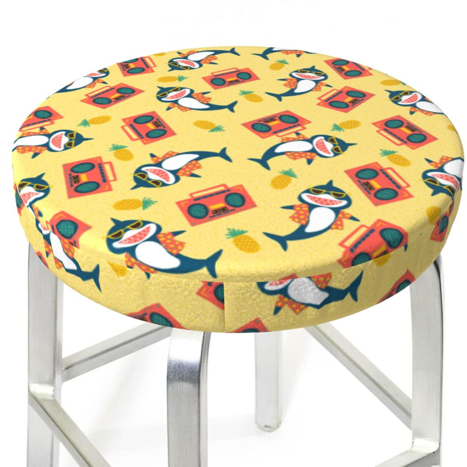Bar Stool Covers, Pineapples Sharks In Hawaiian Non-Slip Bar Stool Seat ...