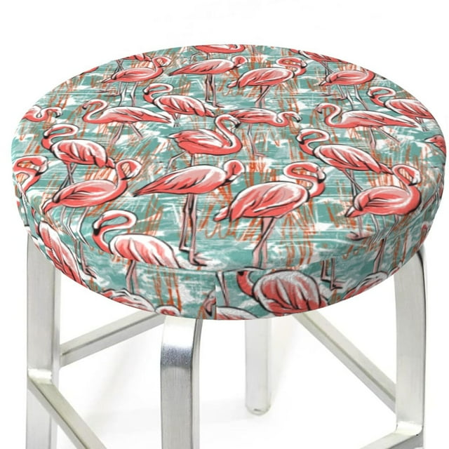 Bar Stool Covers - Pink Flamingo Stretch Round Seat Covers with Elastic ...