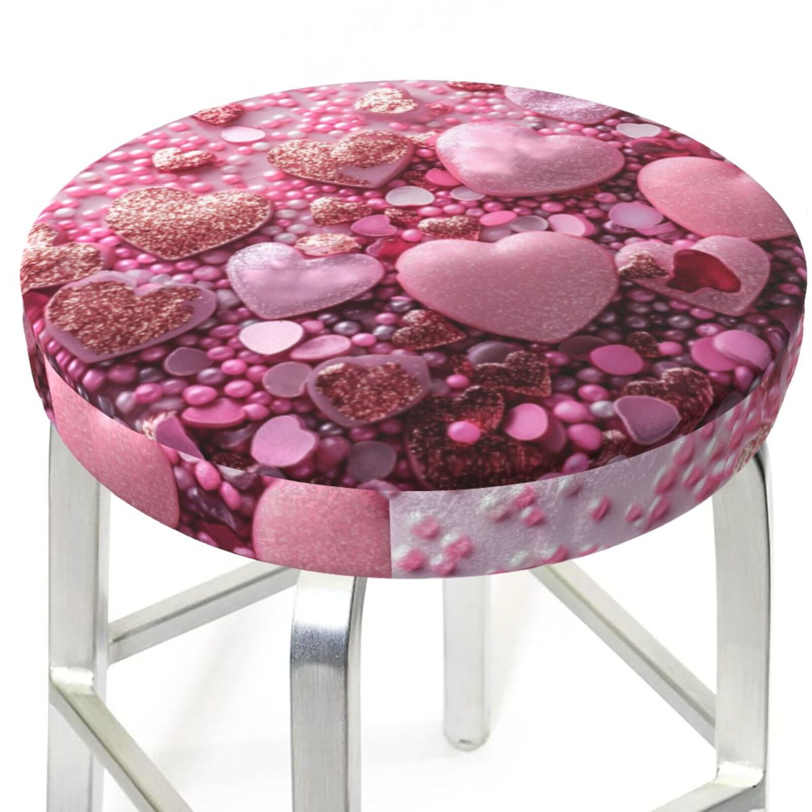 Bar Stool Covers, Pink Glitter Heart Candy Non-Slip Bar Stool Seat ...
