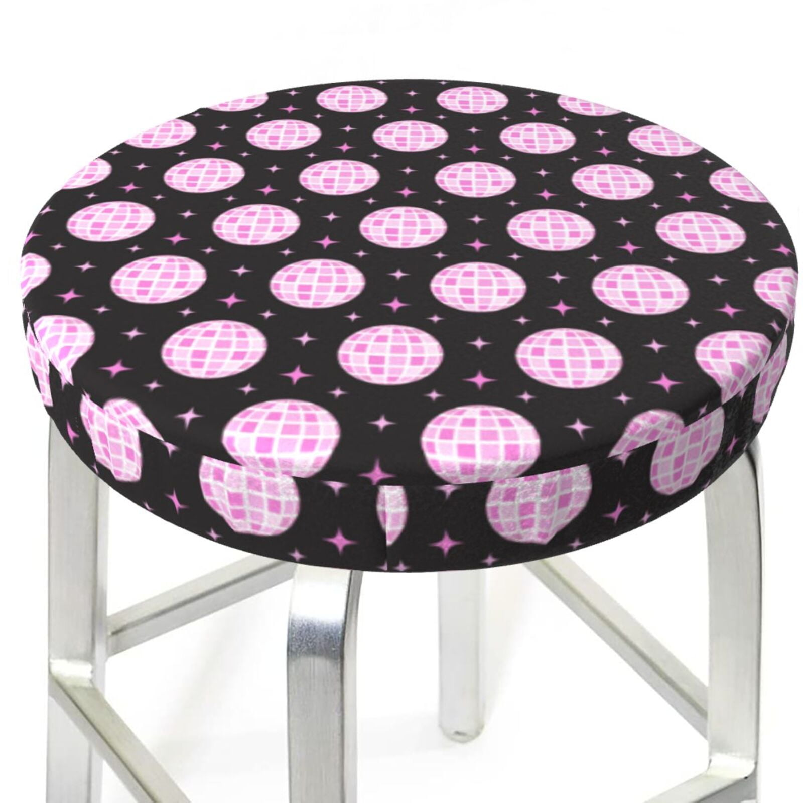 Bar Stool Covers - Pink Groovy Disco Ball Stretch Round Seat Covers ...