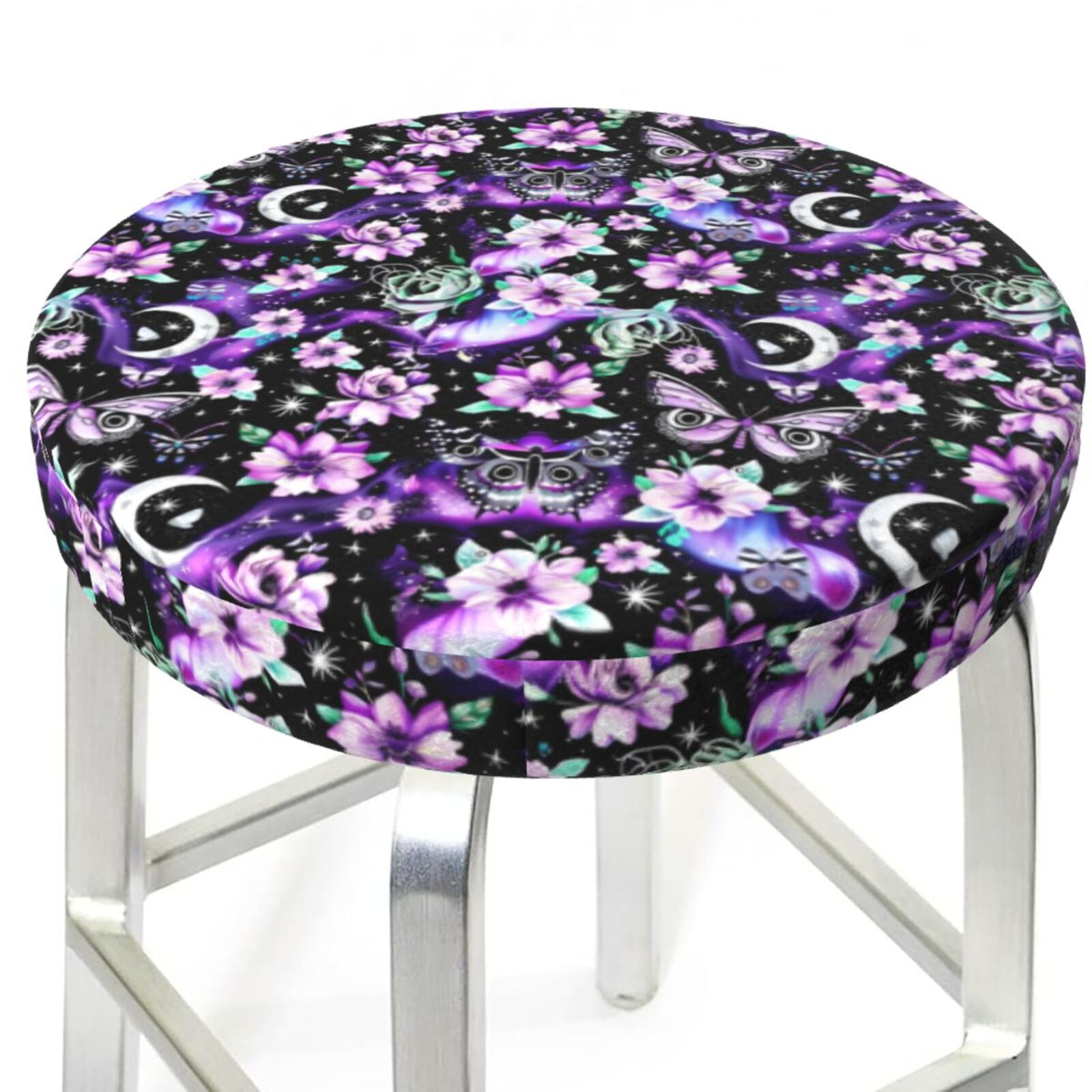 Bar Stool Covers - Pink purple rainbow flower butterfly Stretch Round ...