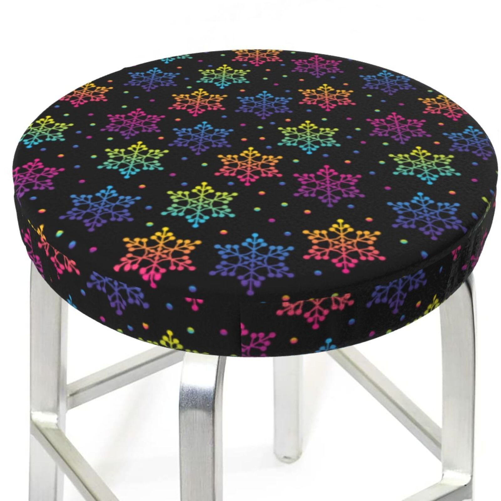 Bar Stool Covers - Rainbow Snowflake Stretch Round Seat Covers with ...