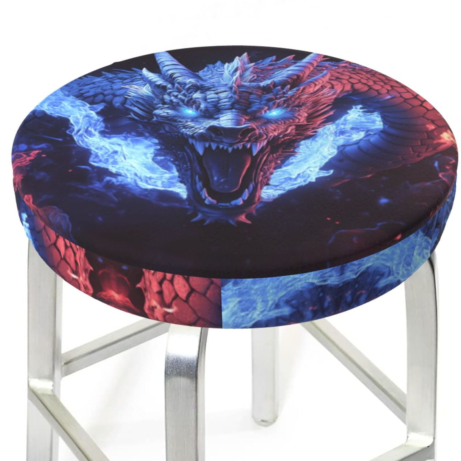 Bar Stool Covers - Red and Blue Fire Dragon B Stretch Round Seat Covers ...