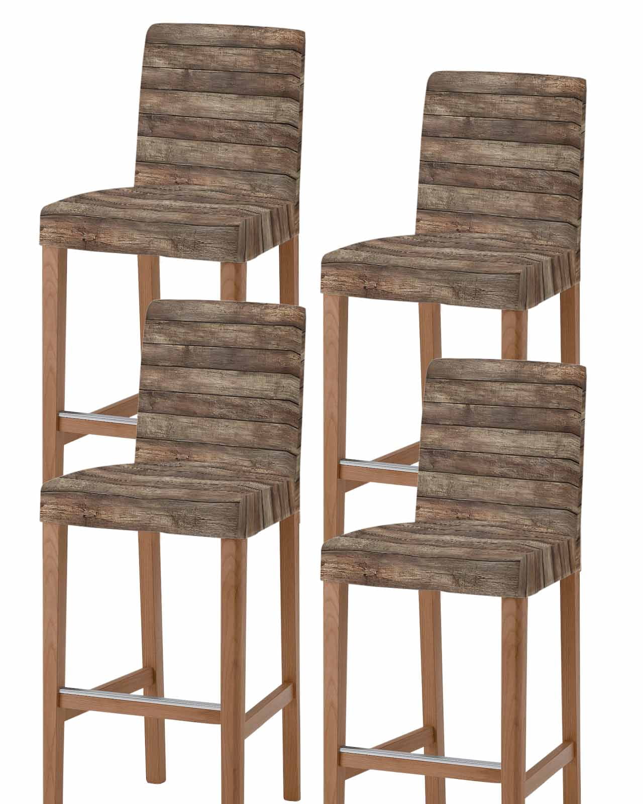 Bar Stool Covers Retro Wood Grain Bar Chair Cover Set of 4 Stretch ...