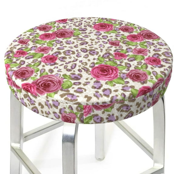 Bar Stool Covers - Rose Mix Leopard 4 Stretch Round Seat Covers with ...