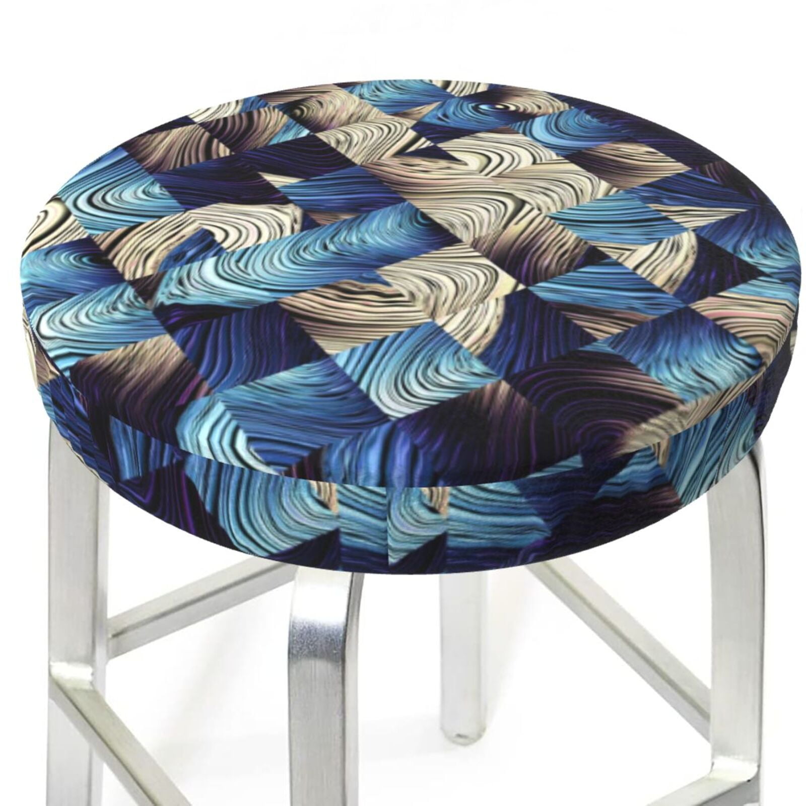 Bar Stool Covers Round, Abstract Blue Squares Bar Stool Cushion Covers ...