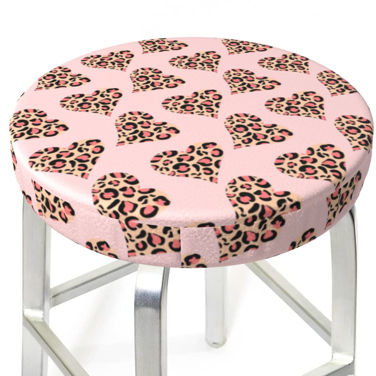 Bar Stool Covers Round, Abstract Hearts Leopard pink Washable Round ...