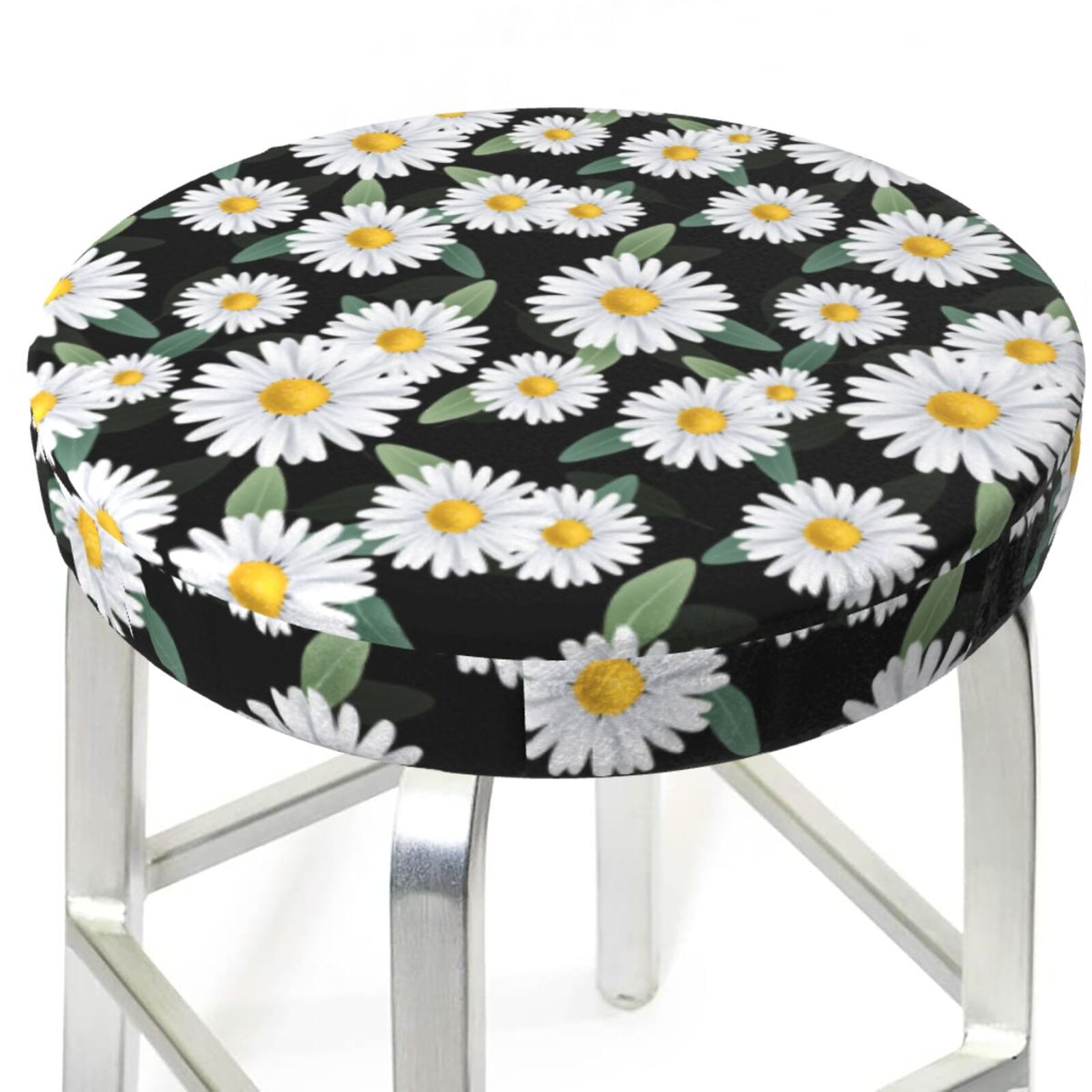 Bar Stool Covers Round, Aesthetic white Vintage sun flower Bar Stool ...