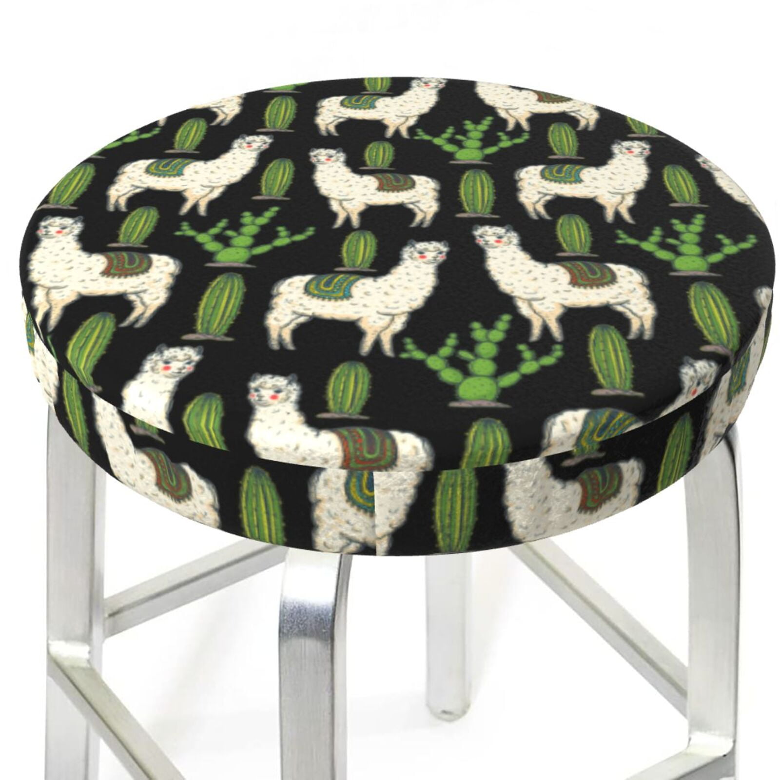 Bar Stool Covers Round, Alpaca Cute llamas cactus funny Washable Round ...