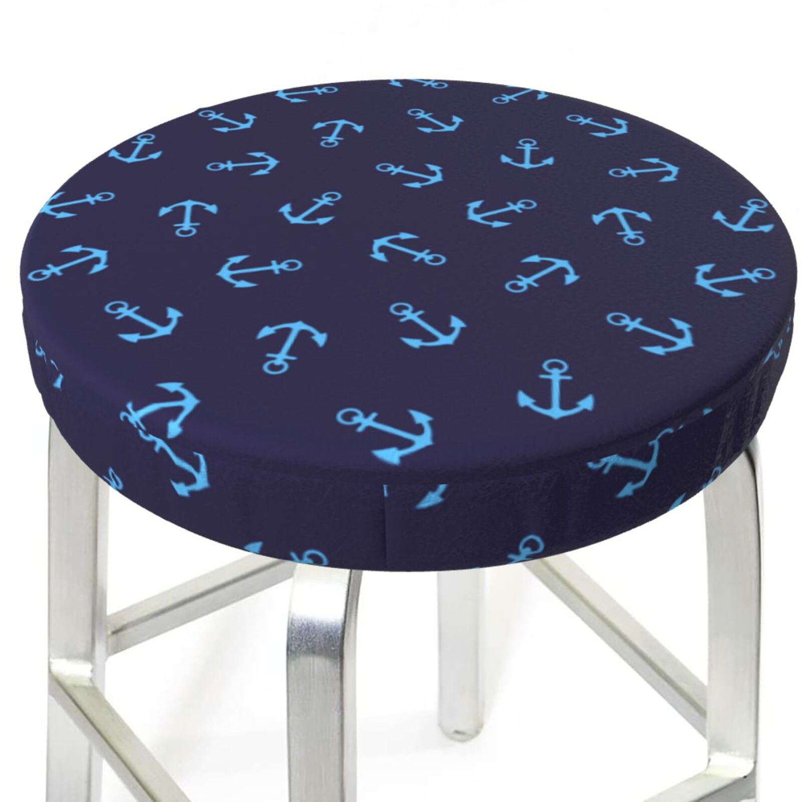 Bar Stool Covers Round, Anchor navyblue retro print Bar Stool Cushion ...