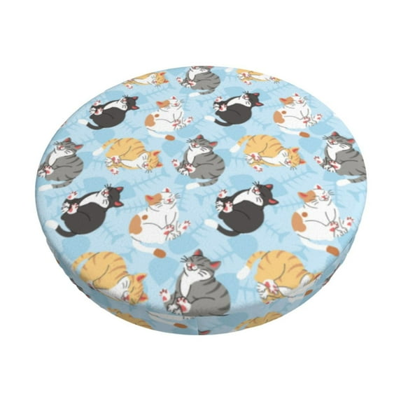 Bar Stool Covers Round, Art Cute Cartoon Cat Fishbone Bar Stool Cushion ...