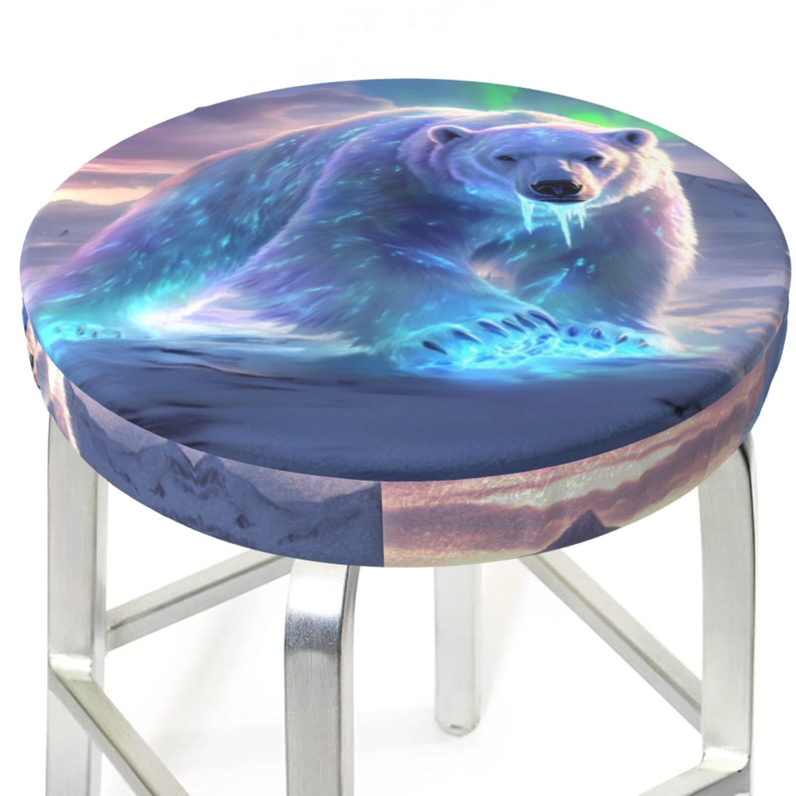 Bar Stool Covers Round, Aurora Icy Blue Polar Bear Bar Stool Cushion ...
