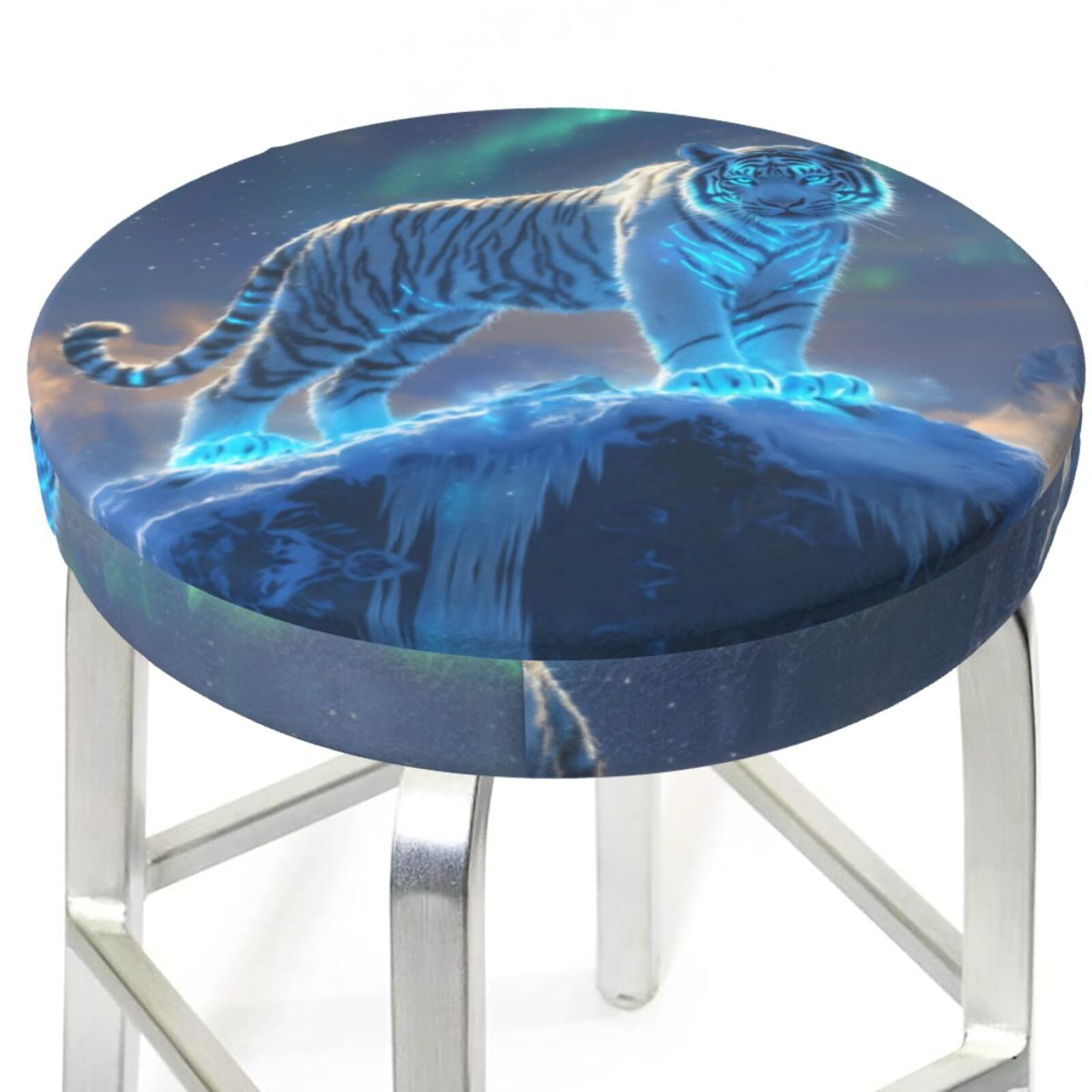 Bar Stool Covers Round, Aurora White Tiger Standing Washable Round Seat ...