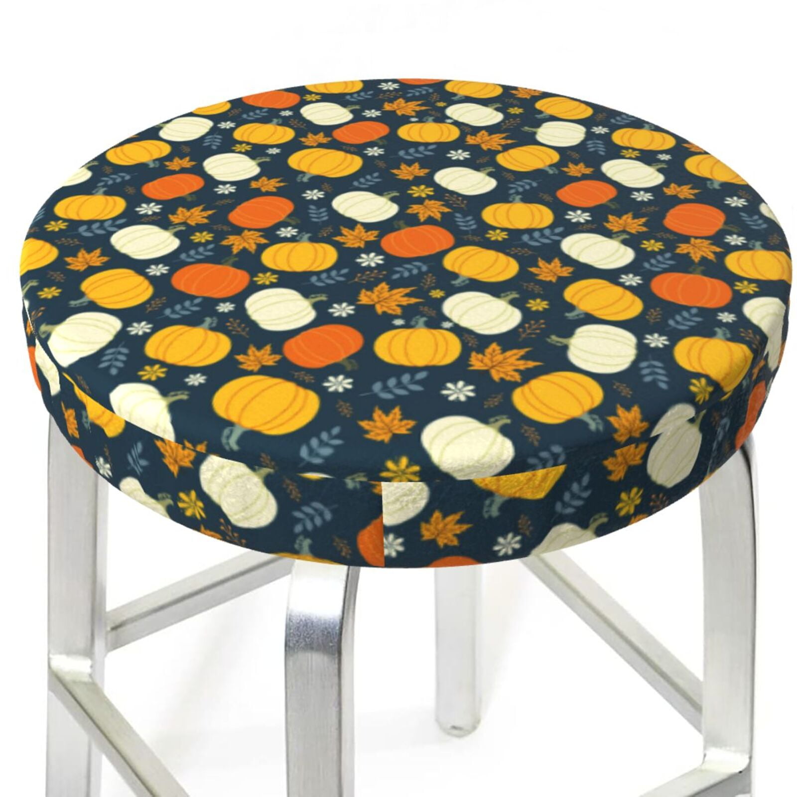 Bar Stool Covers Round, Autumn Pumpkin Maple Leaf Plants Washable Round ...
