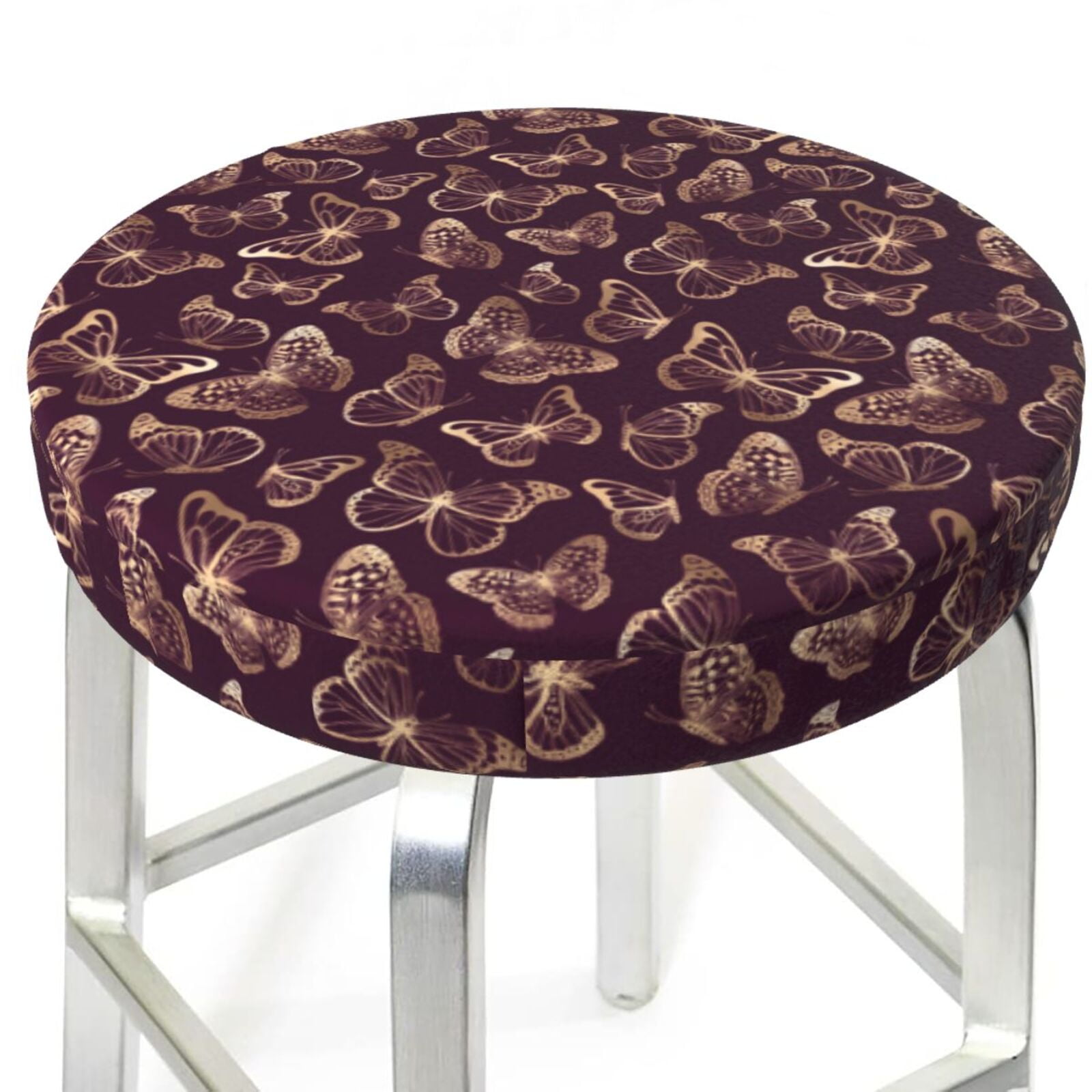 Bar Stool Covers Round, Beautiful Purple Butterflies Washable Round ...