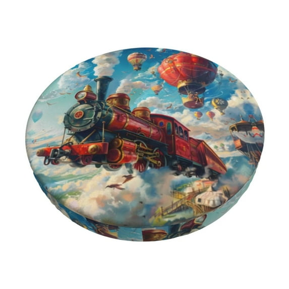 Bar Stool Covers Round, Beautiful Red Train Hot Air Balloon Bar Stool ...