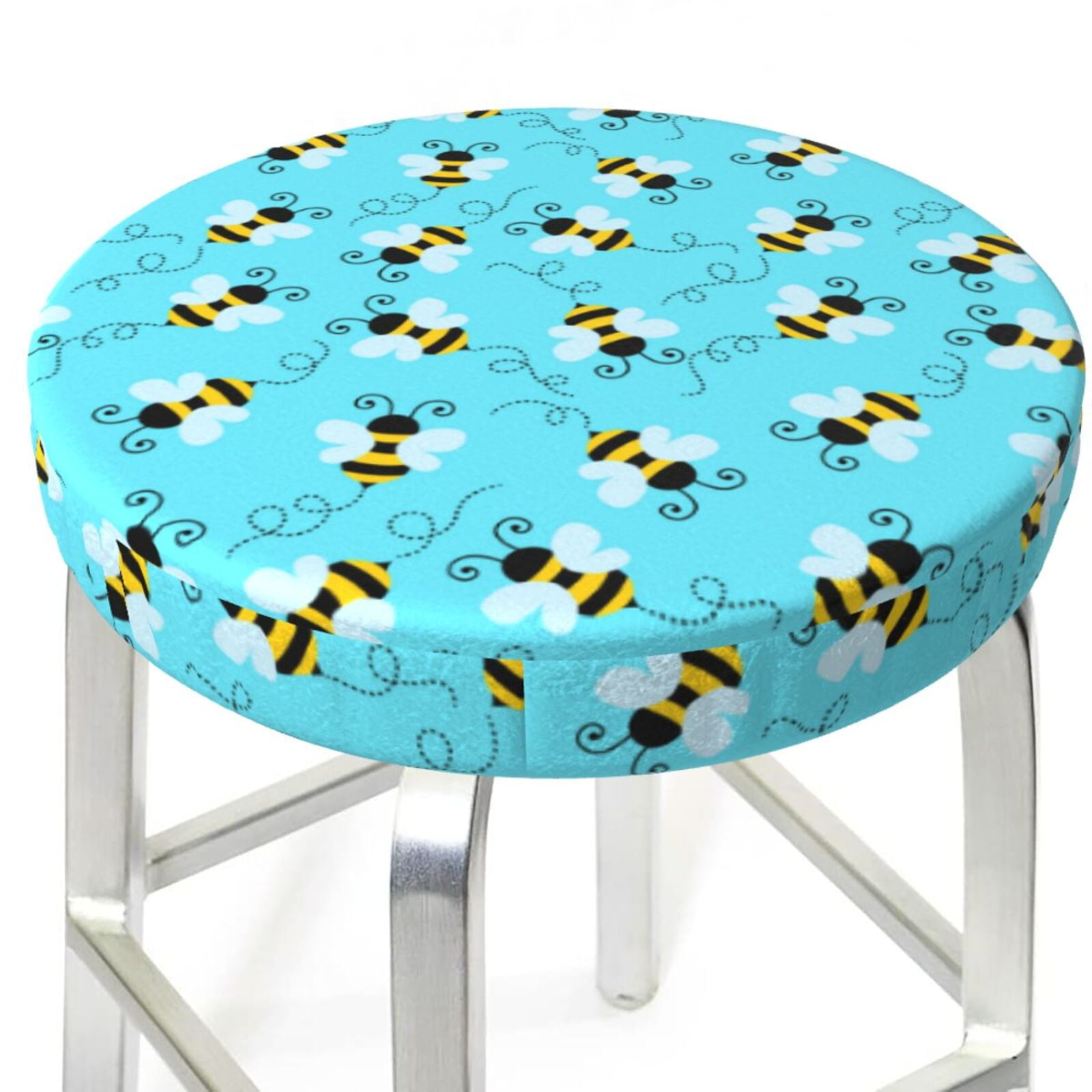 Bar Stool Covers Round, Bee cute cartoon blue Bar Stool Cushion Covers ...