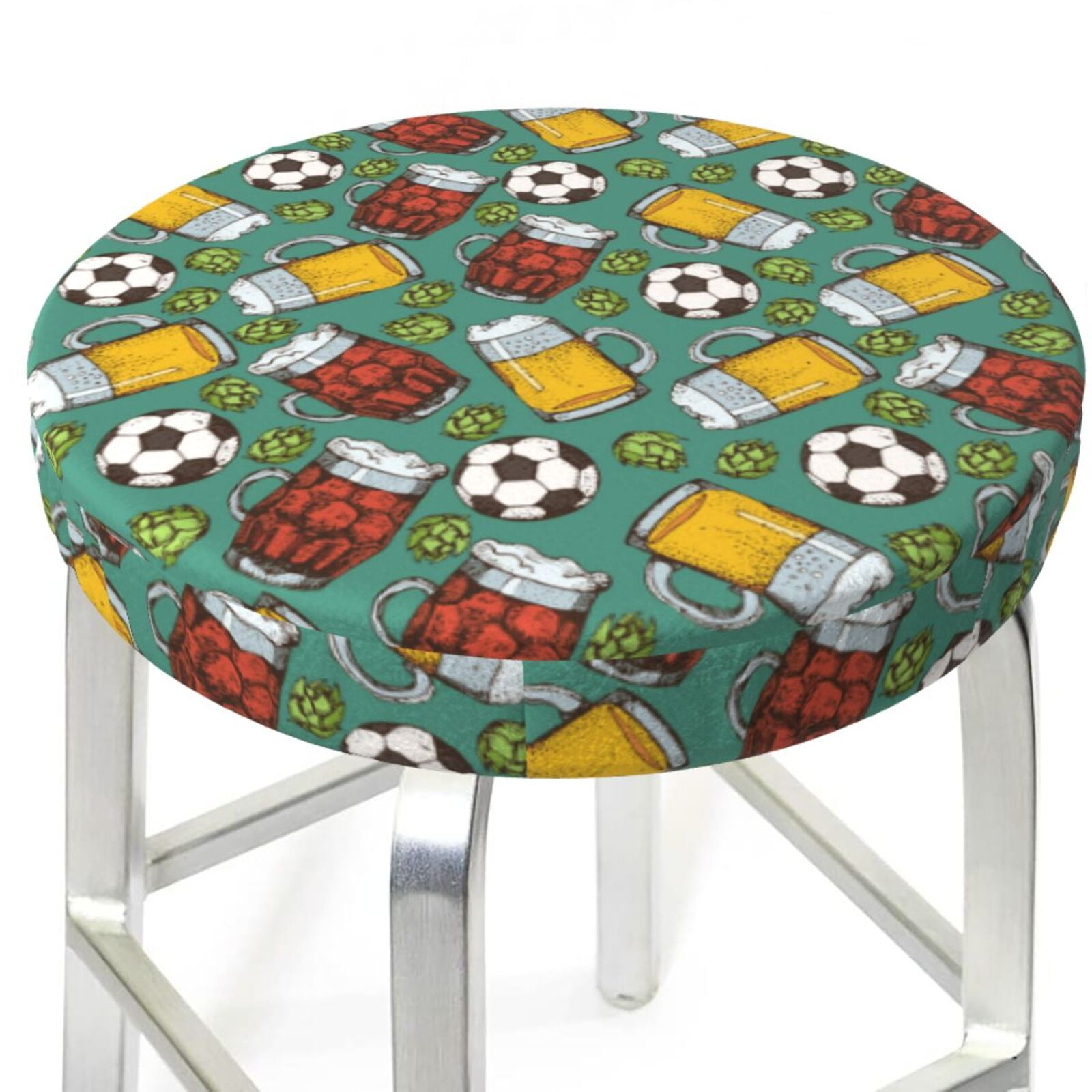 Bar Stool Covers Round, Beer And Soccer Washable Round Seat Covers ...
