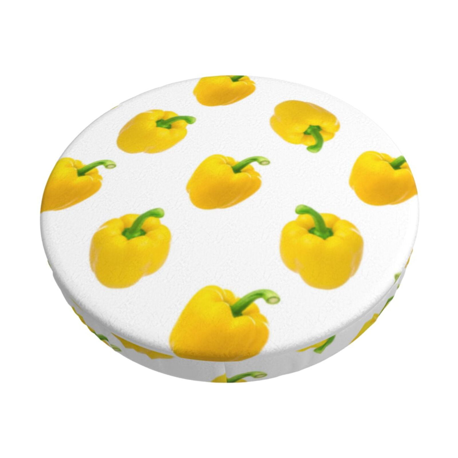 Bar Stool Covers Round, Bell Pepper Print Yellow Bar Stool Cushion ...