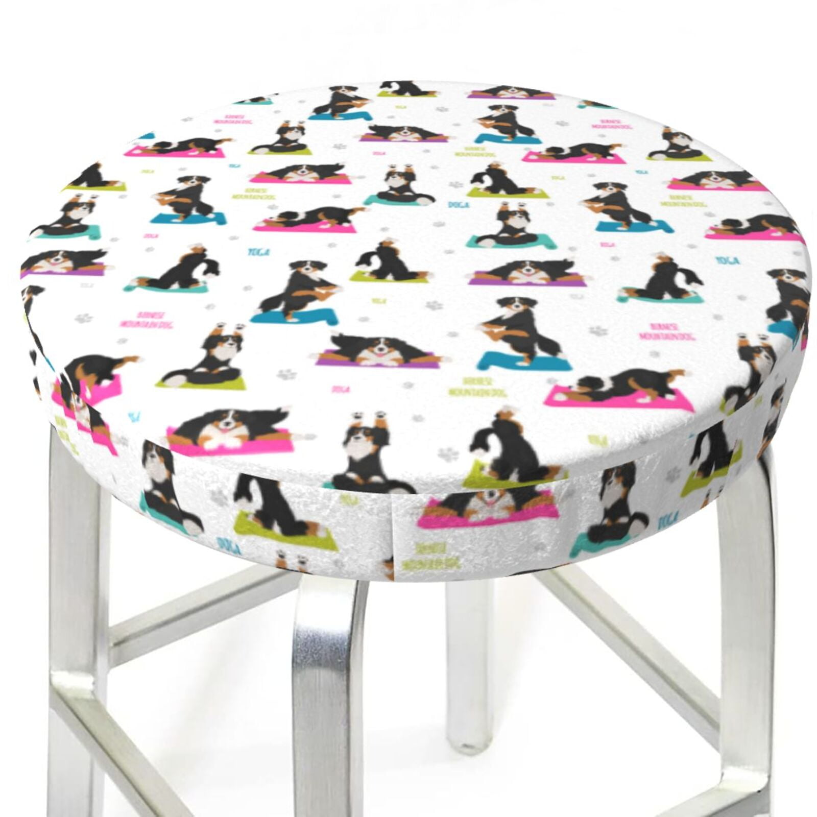 Bar Stool Covers Round, Bernese mountain Yoga dogs funny Bar Stool ...