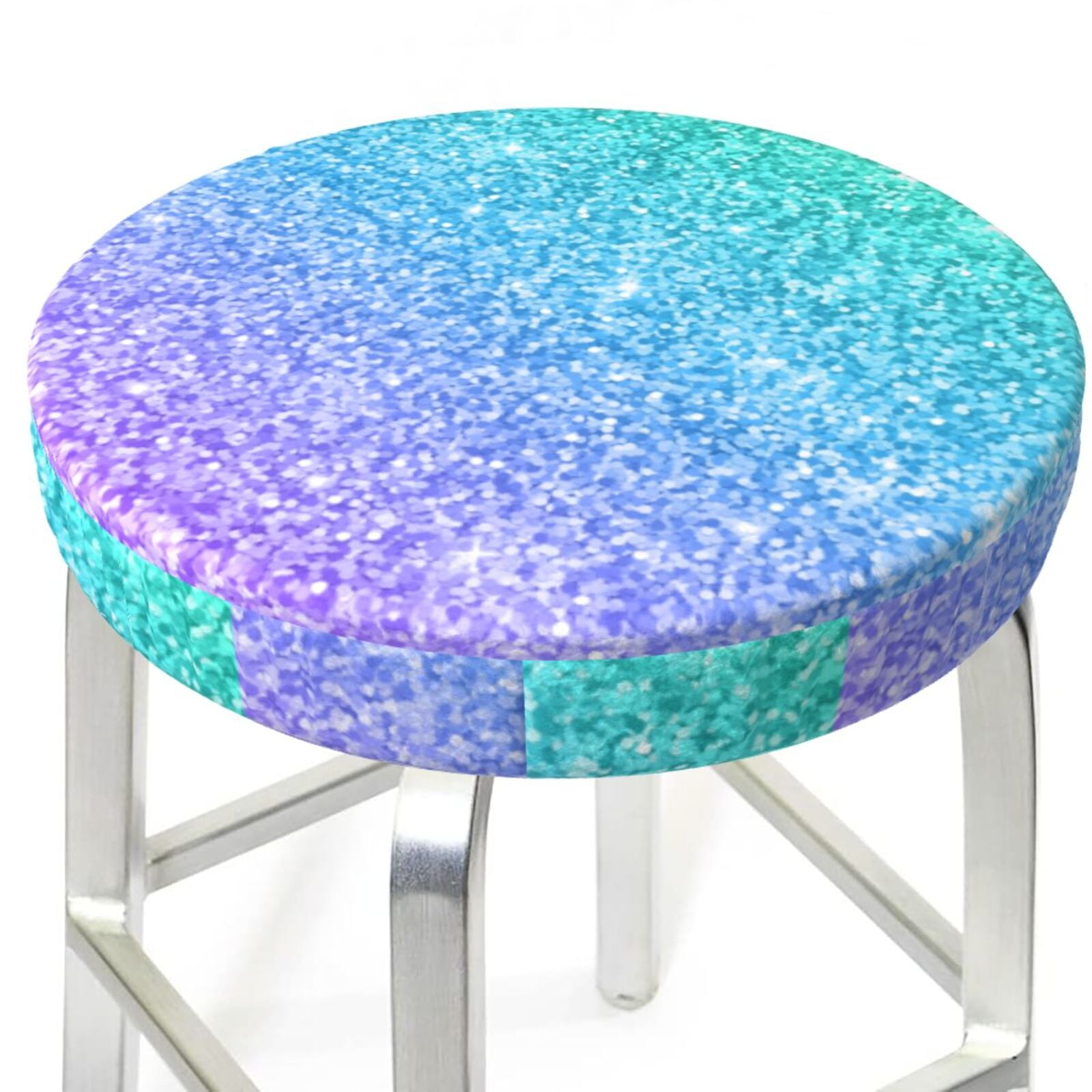 Bar Stool Covers Round, Blue Green Glitter Texture Washable Round Seat Covers Cushion with Thick ...