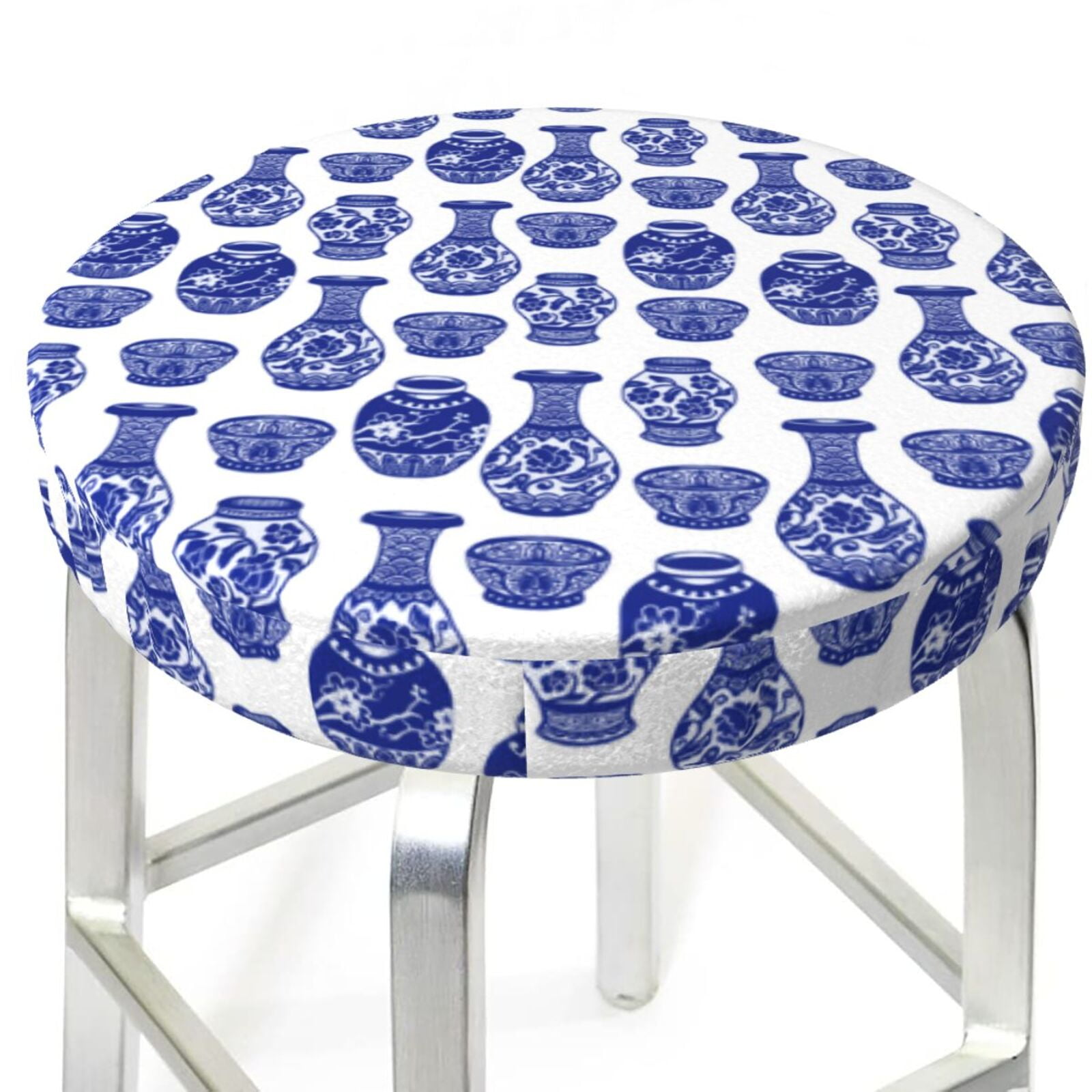 Bar Stool Covers Round, Blue Vases Bar Stool Cushion Covers Seat ...