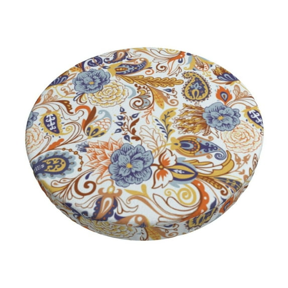Bar Stool Covers Round, Blue Yellow Flower Paisley Bar Stool Cushion ...