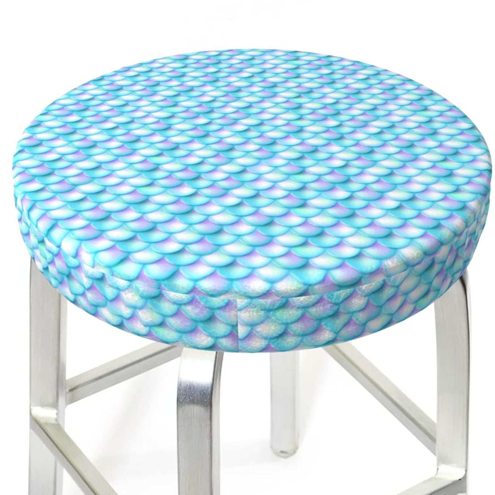 Bar Stool Covers Round, Blue green fish scale texture Washable Round ...