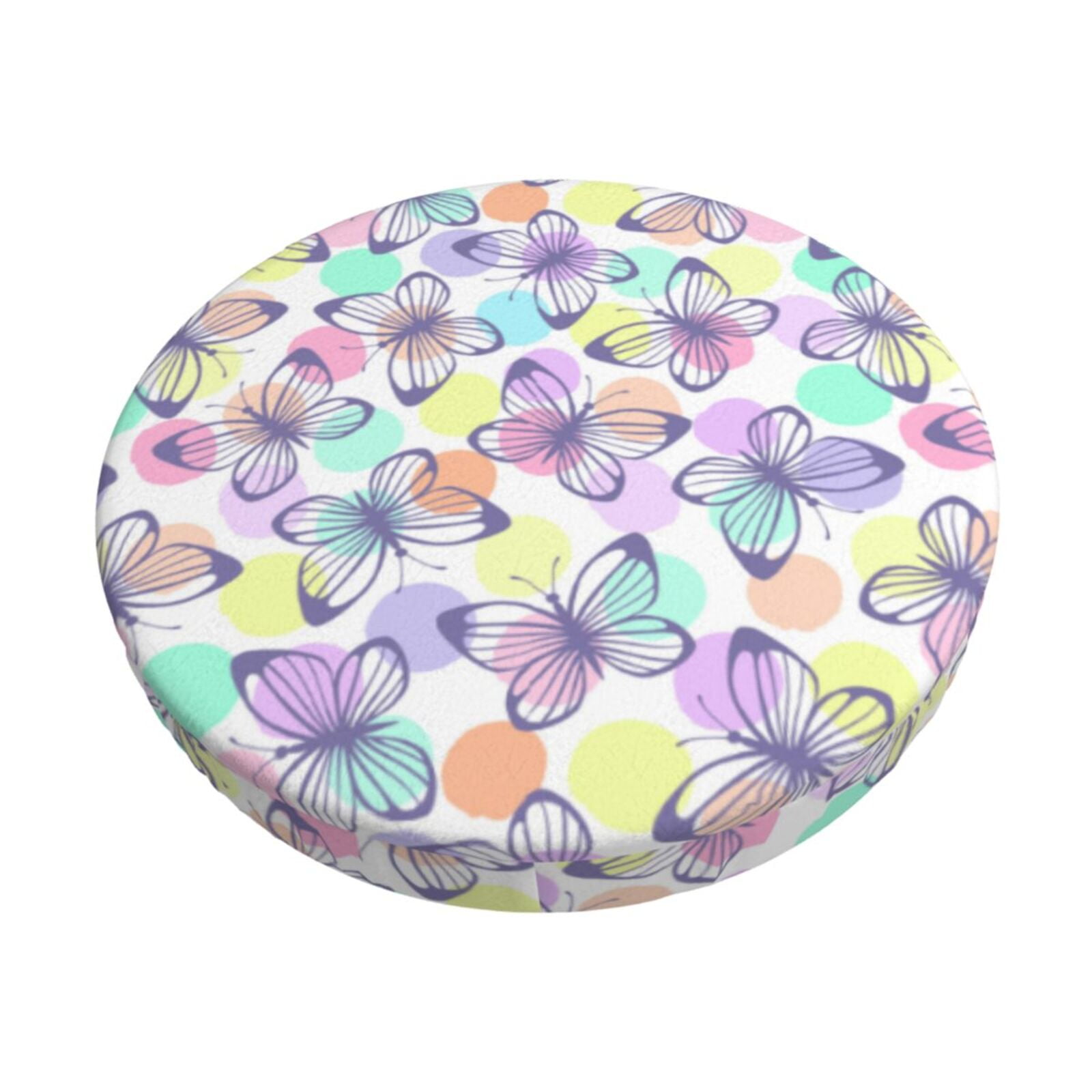 Bar Stool Covers Round, Butterflies On Polka Dots Bar Stool Cushion ...