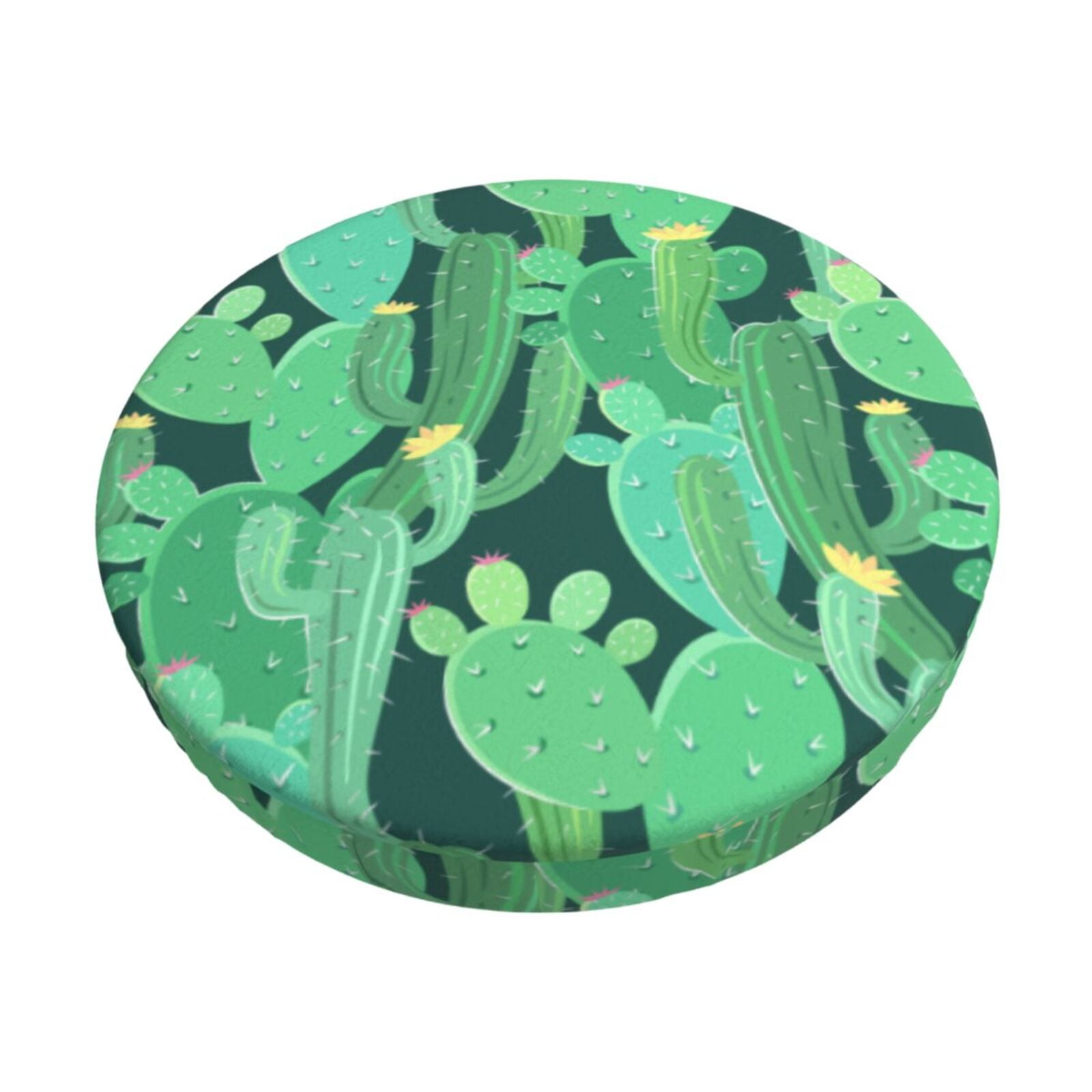 Bar Stool Covers Round, Cactus Green Pattern Bar Stool Cushion Covers ...