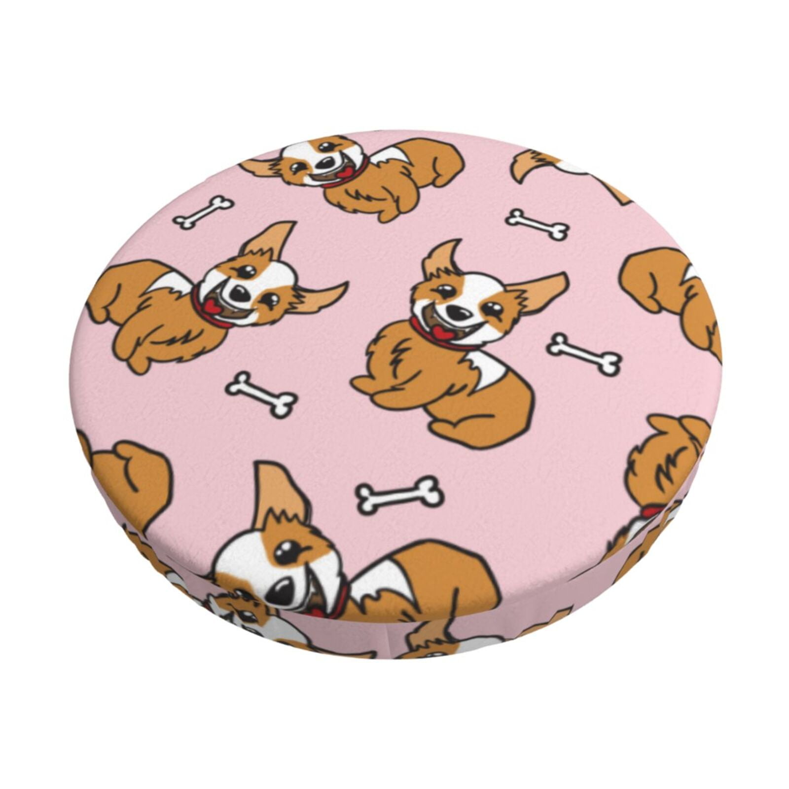 Bar Stool Covers Round, Cartoon Cute Corgi Dog Pink Bar Stool Cushion ...