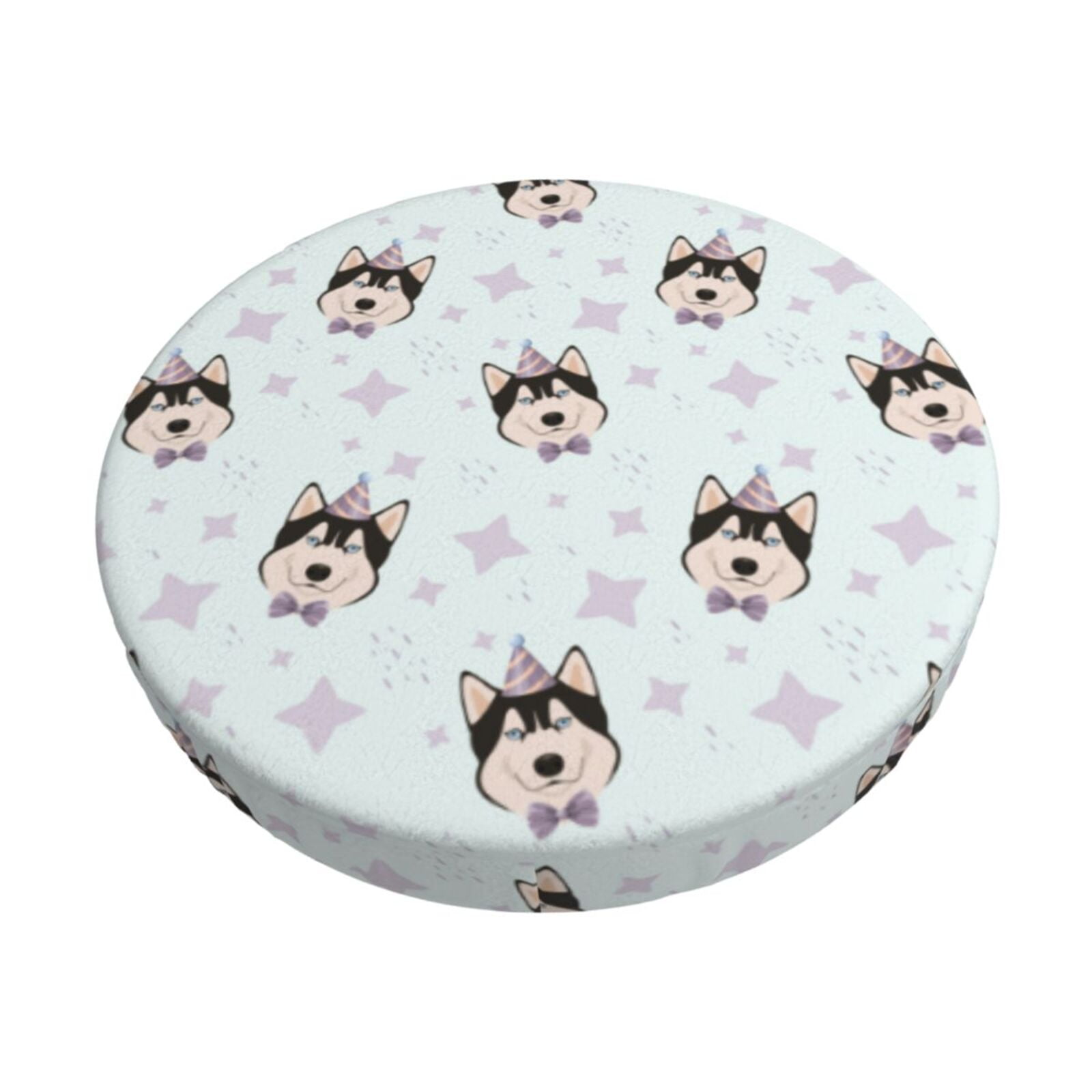 Bar Stool Covers Round, Cartoon Cute Husky Dog Gift Star Bar Stool ...