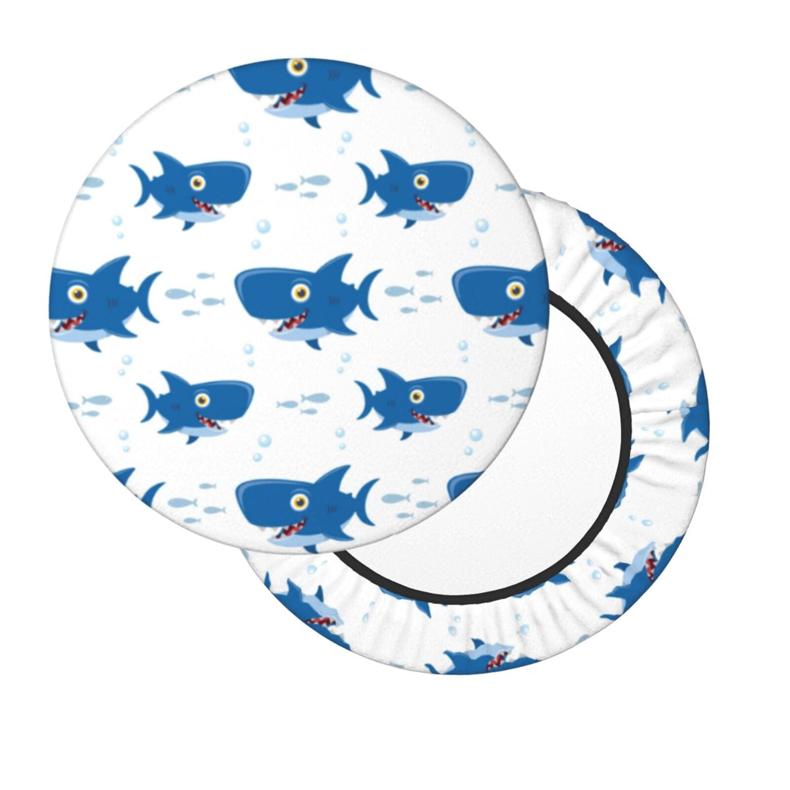 Bar Stool Covers Round - Cartoon Cute Shark Blue_A Soft Anti-Slip Round ...