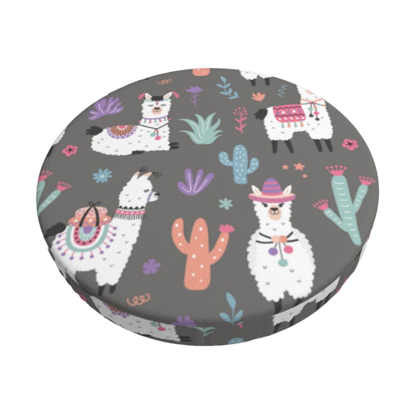 Bar Stool Covers Round, Cartoon Funny Cute Alpaca Bar Stool Cushion ...