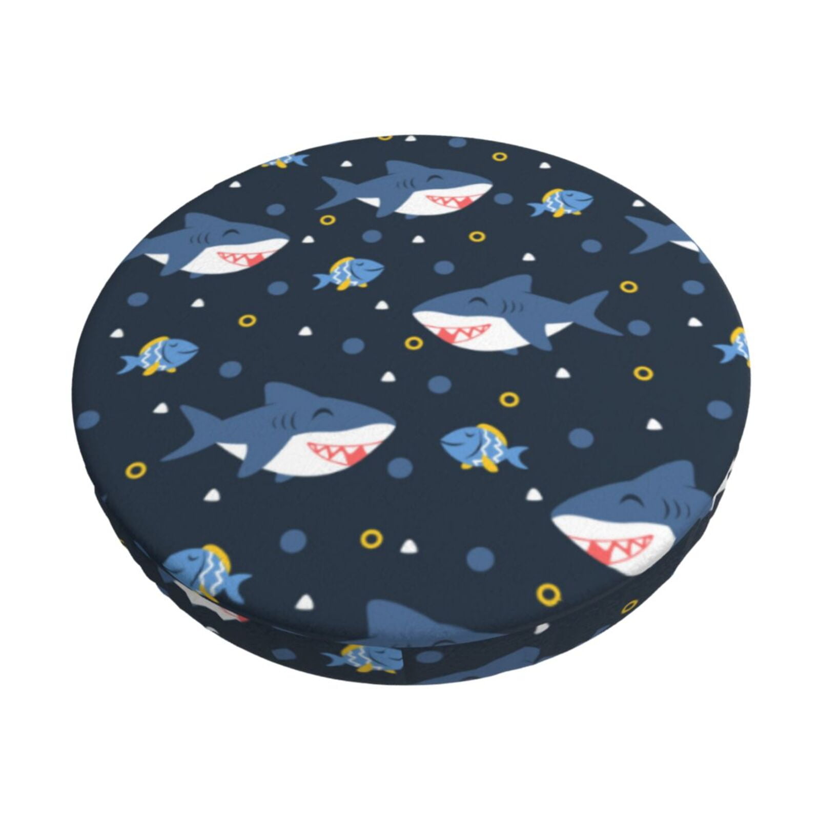 Bar Stool Covers Round, Cartoon Happy Cute Shark Bar Stool Cushion ...