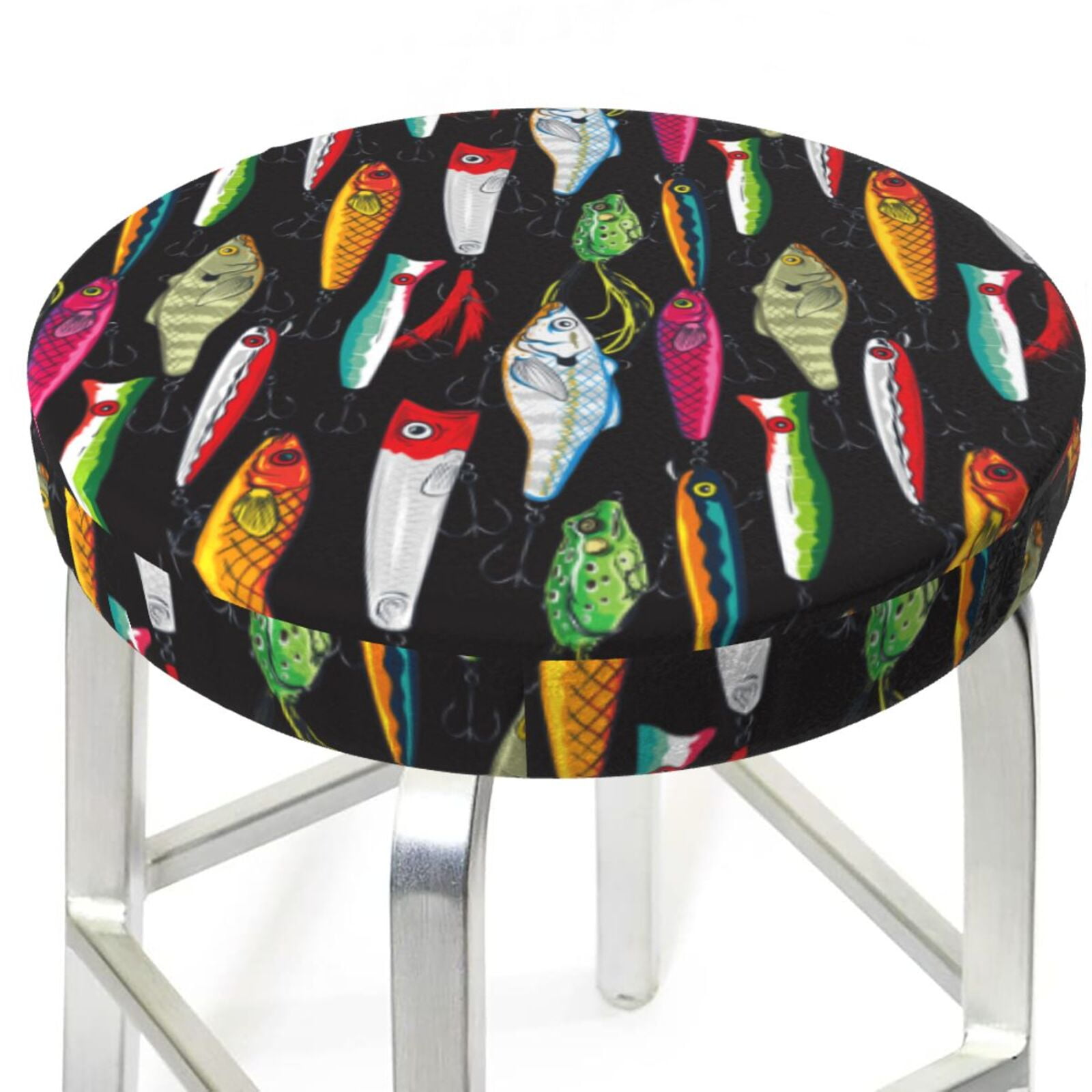 Bar Stool Covers Round, Colorful Fishing Lures Bar Stool Cushion Covers ...