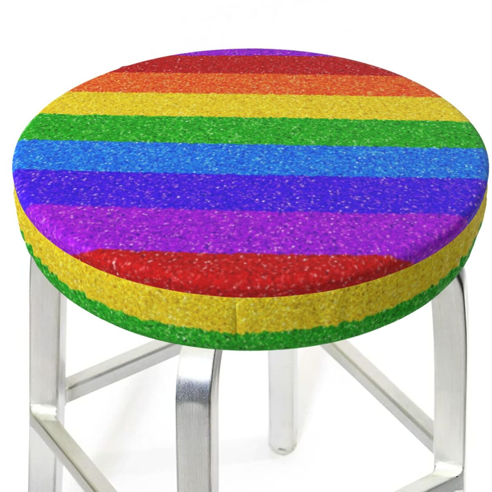 Bar Stool Covers Round, Colorful Glitter Rainbow Washable Round Seat ...