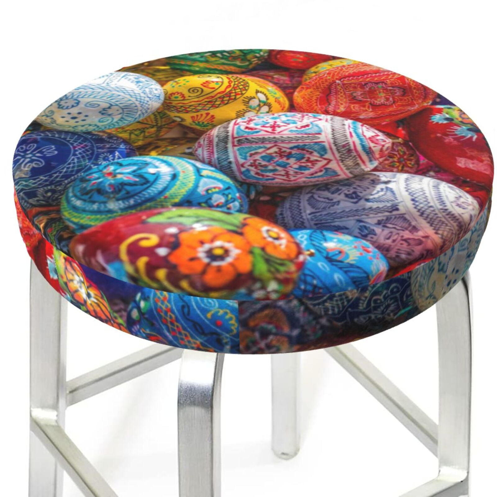 Bar Stool Covers Round, Colorful Hand Painted Easter Eggs Bar Stool ...