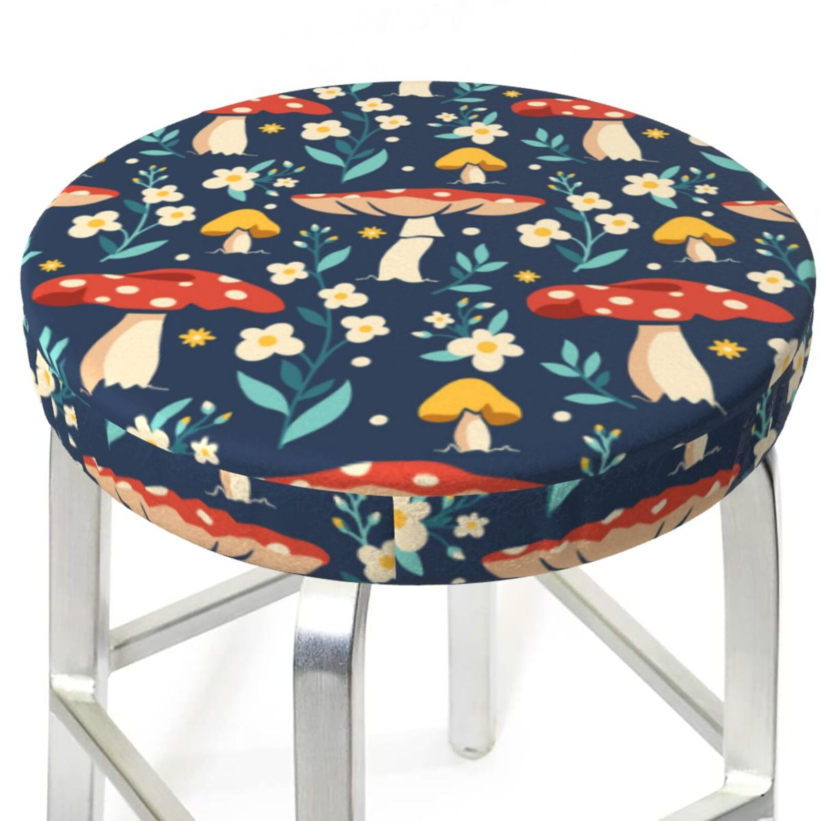 Bar Stool Covers Round, Colorful Mushrooms (4) Bar Stool Cushion Covers ...