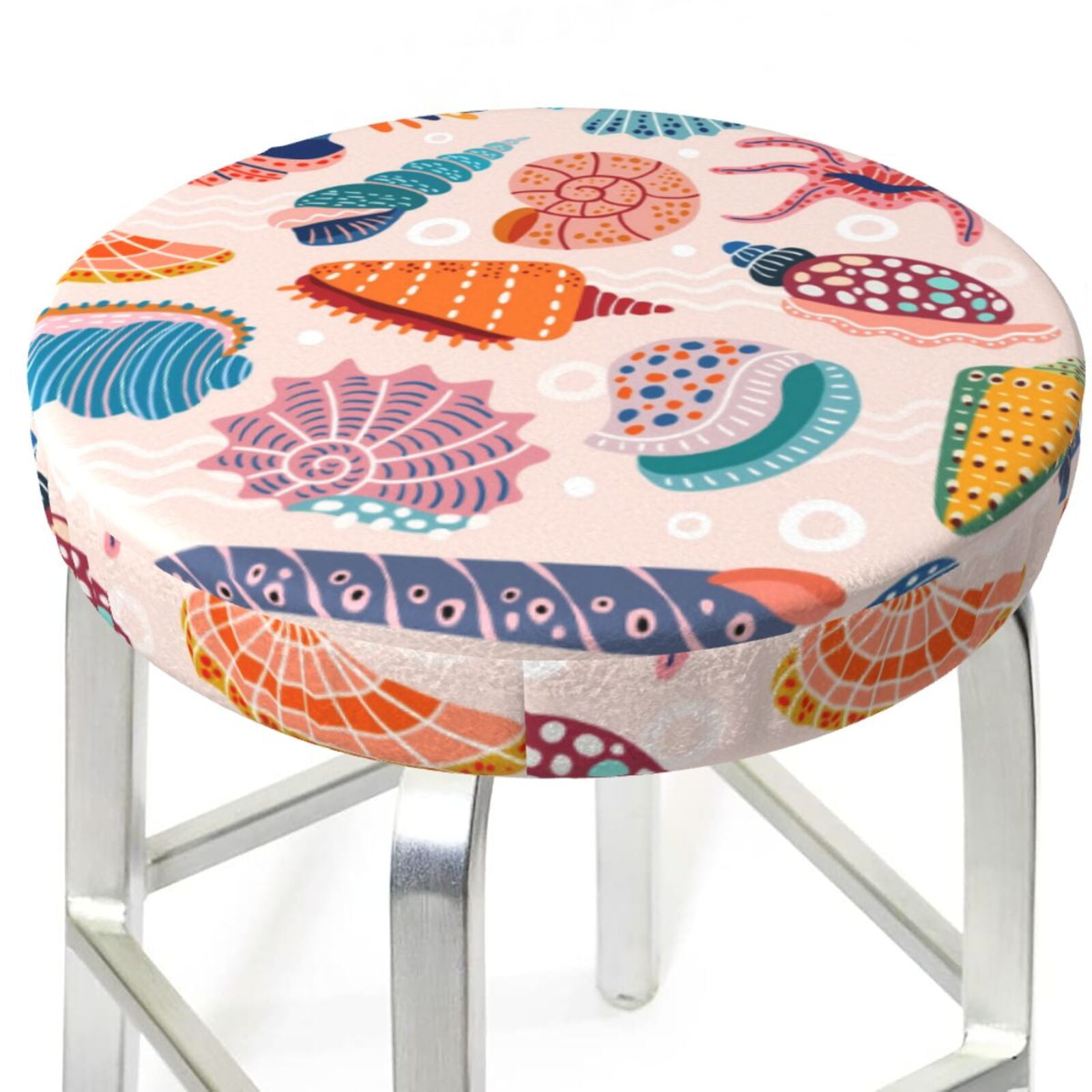 Bar Stool Covers Round, Colorful Seashells A Washable Round Seat Covers ...